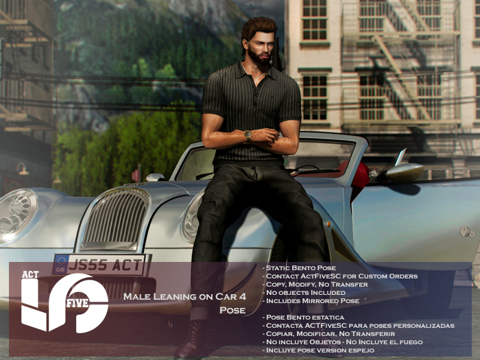 Second Life Marketplace - ACT5-932-Male Leaning on Car 4 Pose BOXED