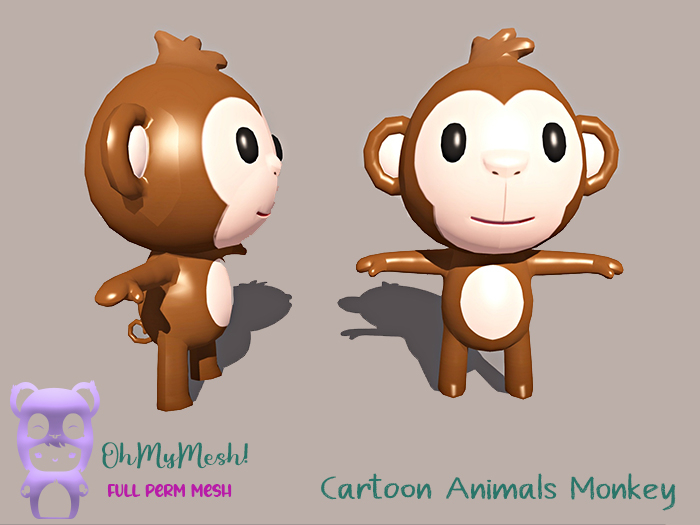 Second Life Marketplace - OhMyMesh! Cartoon Animals - Monkey - Full ...