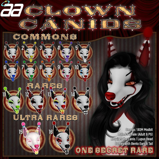 Second Life Marketplace - 6. { aa } Clown Canids - Blue (COMMON) (DO ...