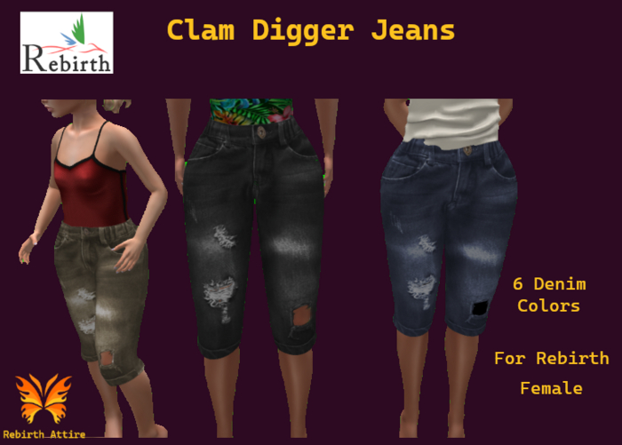 Second Life Marketplace - * Rebirth * Attire * Clam Digger Jeans for ...
