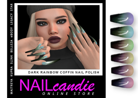 Second Life Marketplace - Nail Candie_dark rainbow_coffin nail polish