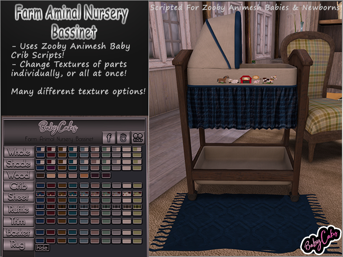 Second Life Marketplace - *BabyCakes ~ Farm Animal Nursery ~ Bassinet