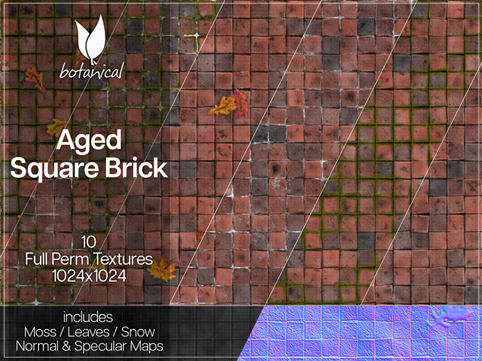 Second Life Marketplace - Botanical - Square Brick Textures: Aged