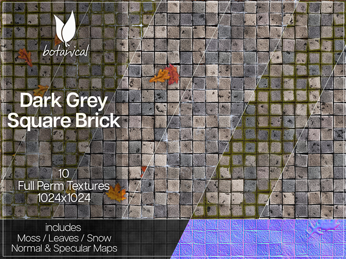 Second Life Marketplace - Botanical - Square Brick Textures: Dark Grey