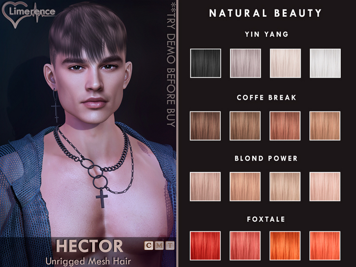 Second Life Marketplace - {Limerence} Hector hair-Natural beauty