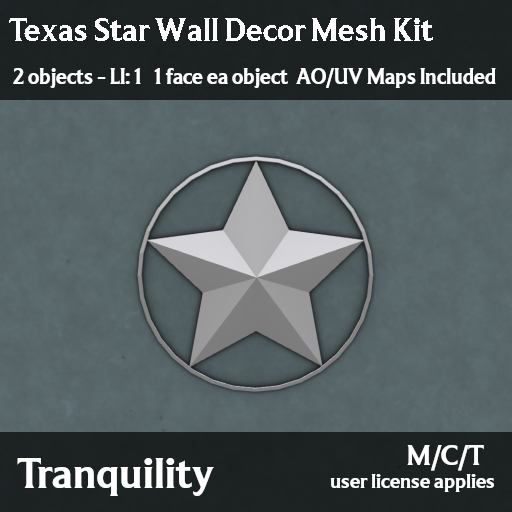 Second Life Marketplace - Tranquility - Texas Star Wall Decor Mesh Kit