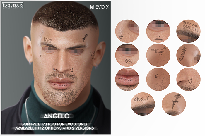 Second Life Marketplace - EGX. BOM Angelo Face Tattoo (EVO X)