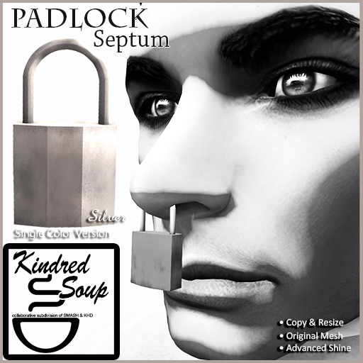 Second Life Marketplace - Kindred Soup - Padlock Septum (Silver)