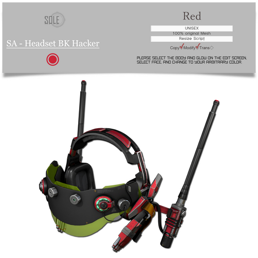 Second Life Marketplace - :::SOLE::: SA - Headset BK Hacker (Red)
