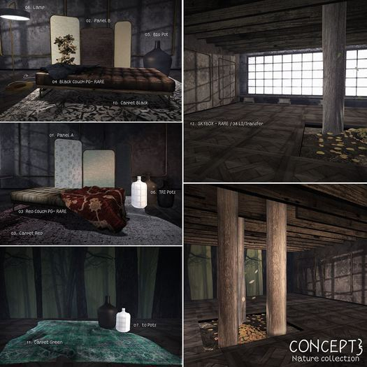 Second Life Marketplace - 04. Concept} Nature - Black Couch PG- RARE