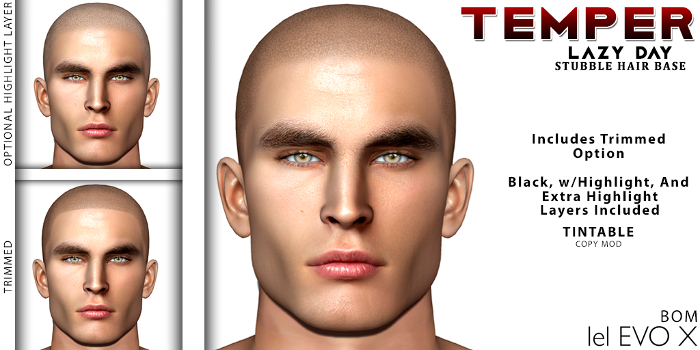 Second Life Marketplace - Temper - Lazy Day - Stubble Hair Bases