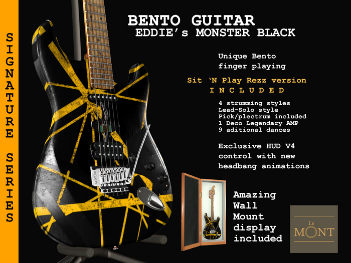 Second Life Marketplace - Eddie's Monster Strat Black Bento Guitar