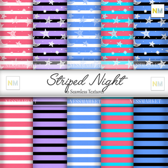 Second Life Marketplace - Striped Night 10 Seamless Striped Moon Star ...