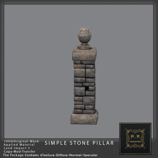 Second Life Marketplace - H&R Simple Stone Pillar FULL PERM Pack (wear)