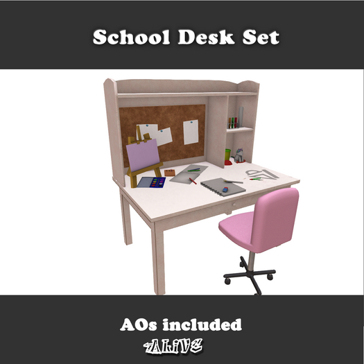 Second Life Marketplace - Alive: school desk and school supplies FATPACK