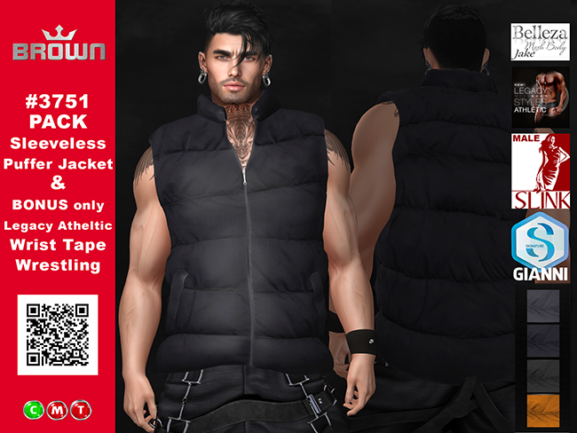Second Life Marketplace - 3751 Pack Sleeveless Puffer Jacket & Wrist ...