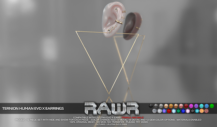 Second Life Marketplace - RAWR! Ternion HUMAN Evox Earrings (add me)