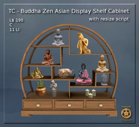 Second Life Marketplace - TC - Buddha Zen Asian Display Shelf Cabinet