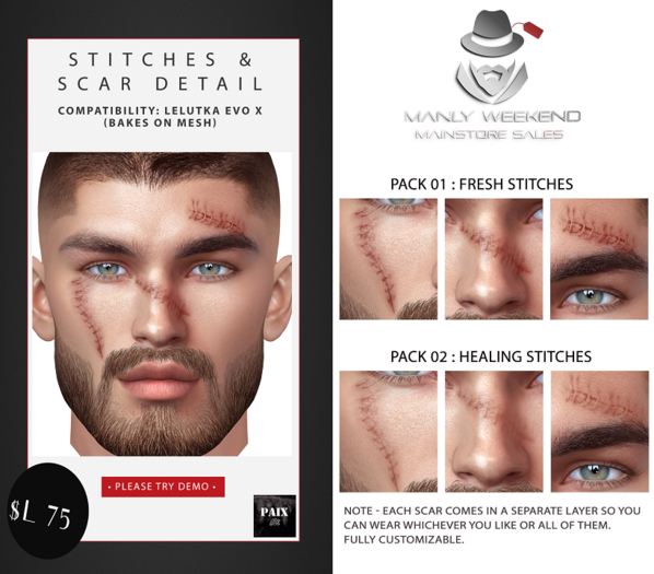 Second Life Marketplace - DEMO - MEN - SKIN - STITCHES & SCARS ...