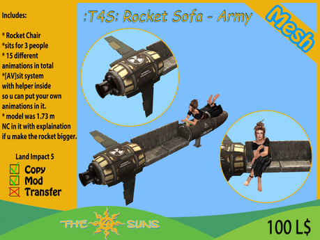 Second Life Marketplace - :T4S: Rocket Sofa - Army
