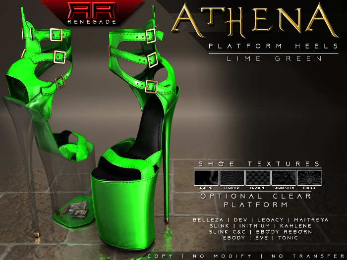 Second Life Marketplace - [Renegade] Athena Platform Heels - Lime Green