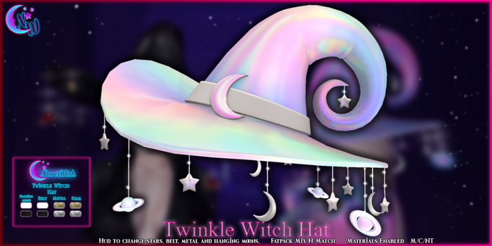 Second Life Marketplace - *NeverWish* Twinkle Witch Hat - Iridescent