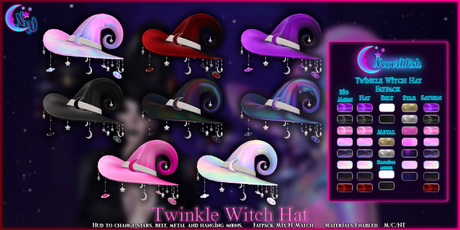 Second Life Marketplace - *NeverWish* Twinkle Witch Hat - Fatpack
