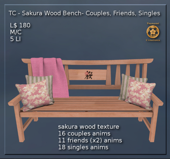 Second Life Marketplace - Sakura Wood Bench- Couples, Friends, Singles