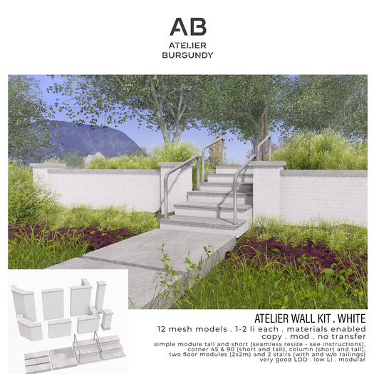 Second Life Marketplace - Atelier Burgundy . Atelier Wall Kit White *ADD*