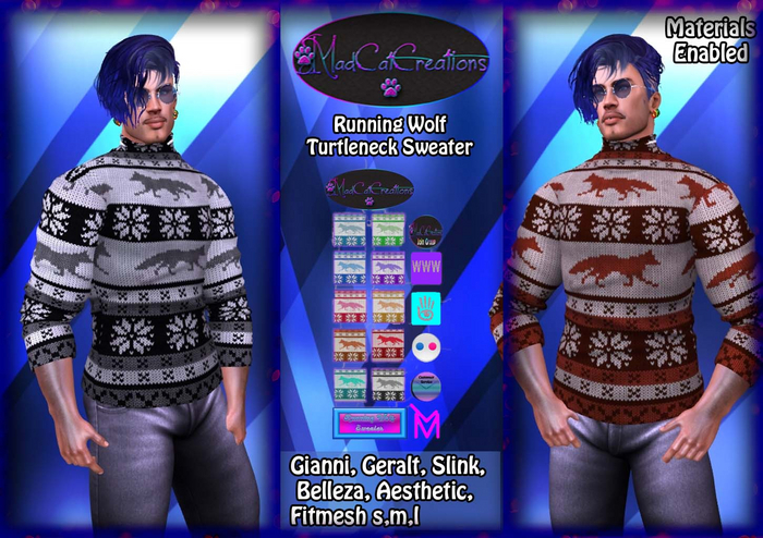 Second Life Marketplace - MCC - men - ADD ME - Running Wolf turtleneck ...