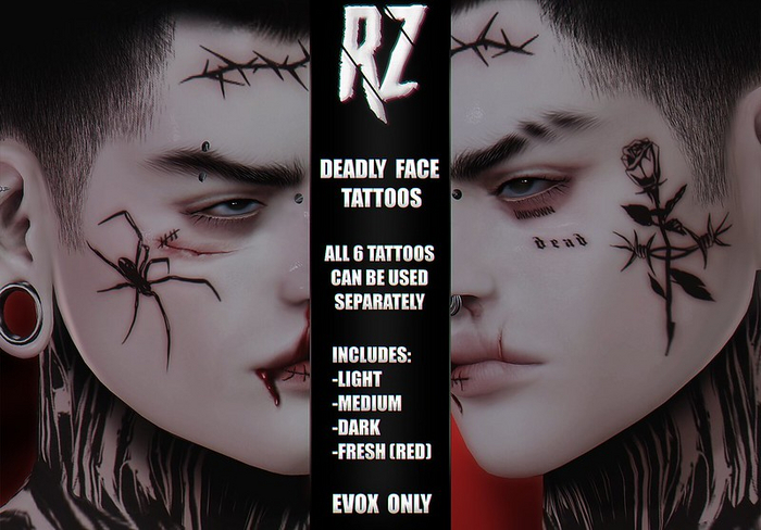 Second Life Marketplace - RZ. Deadly Face Tattoos EVOX