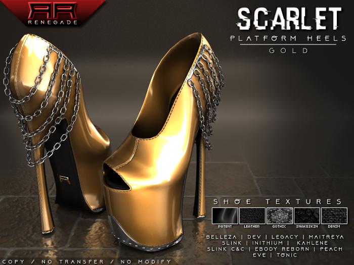 Second Life Marketplace - [Renegade] Scarlet Platform Heels - Gold