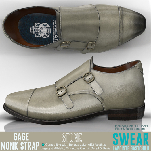 Second Life Marketplace - L&B - Mens - Monk Strap Shoes - Leather Gage ...