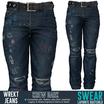 Second Life Marketplace - L&B - Mens - Denim Jeans - Wrekt KREW DK BLUE ...