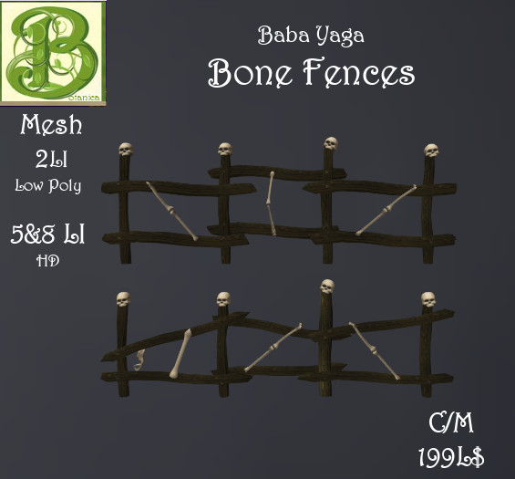 Second Life Marketplace - Baba Yaga Bone Fences, Low Poly and HD
