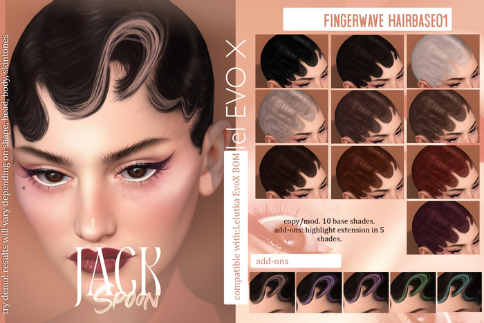 Second Life Marketplace - Jack Spoon. Fingerwave Hairbase01 EvoX