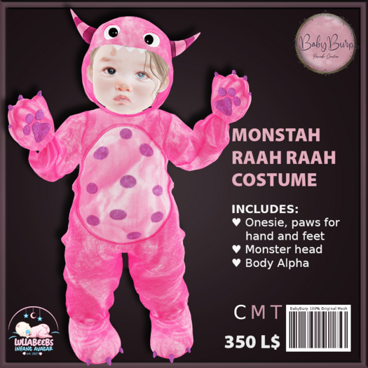 Second Life Marketplace - [BB} RahRah monsta : Onesie pink [Lulla Beebs]