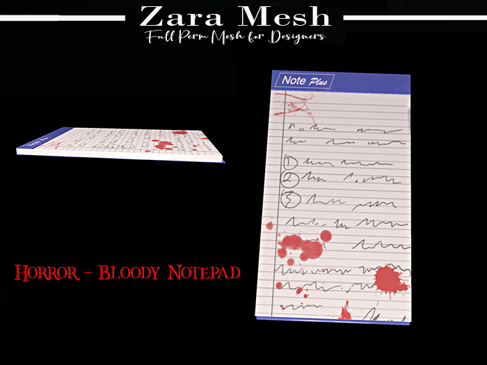 Second Life Marketplace - ZM - Horror - Bloody Notepad - FULL PERM MESH