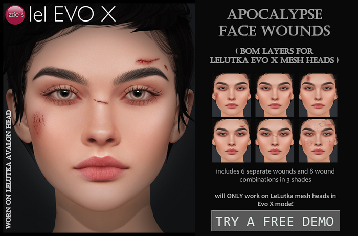 Second Life Marketplace - Izzie's - Apocalypse Face Wounds (LeLutka Evo X)