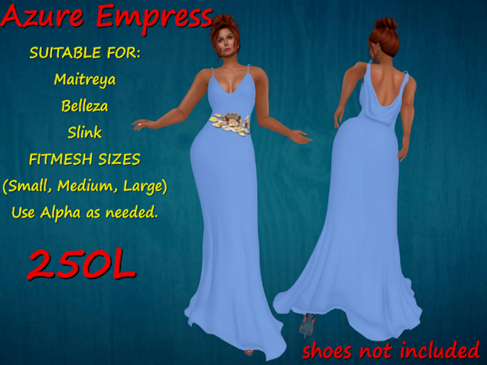 Second Life Marketplace - AZURE EMPRESS - An Elegant Sky Blue Gown