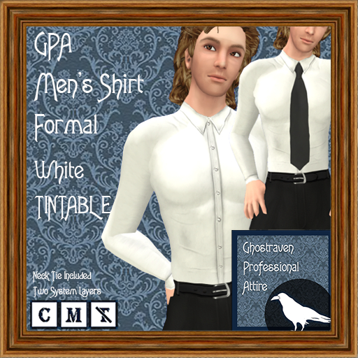 Second Life Marketplace - GPA Men's Shirt Formal BOM - White TINTABLE