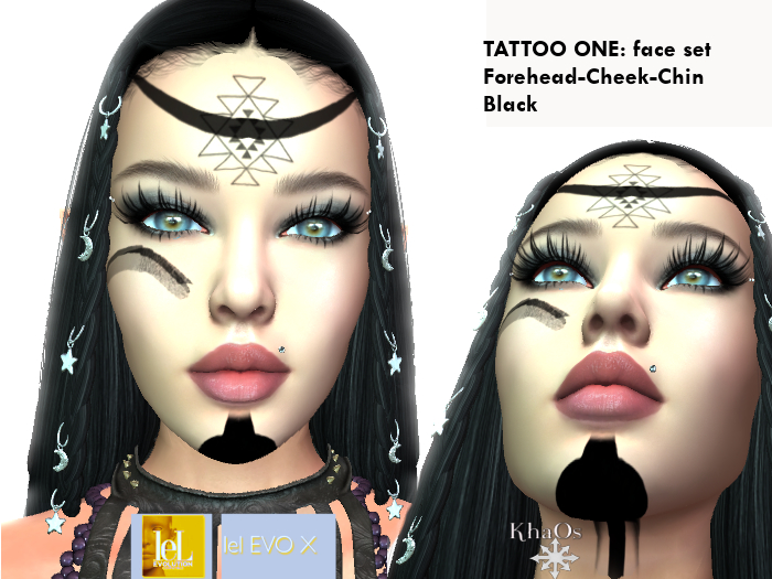 Second Life Marketplace - TATTOO One - LEL face set - Black .::KhaOs::.