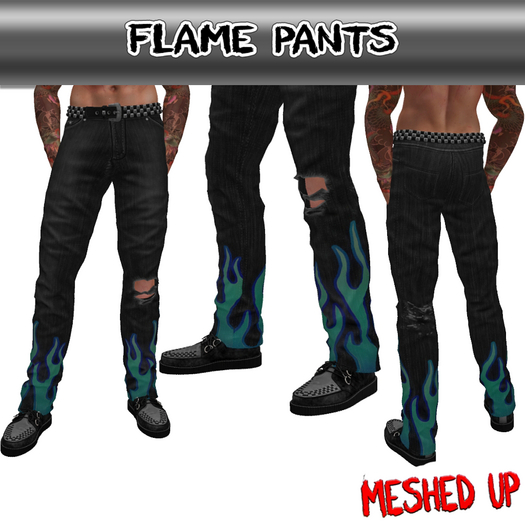 Second Life Marketplace - Rockabilly Biker Punk Blue Flame Skinny Jeans ...