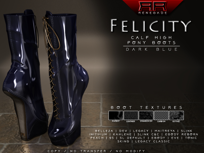 Second Life Marketplace - [Renegade] Felicity Calf High Pony Boots ...