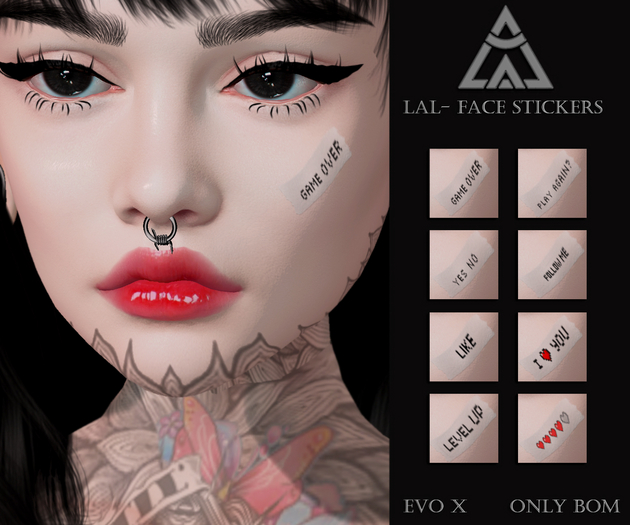 Second Life Marketplace - LAL-FACE STICKERS TATTOO LEL EVOX ONLY BOM