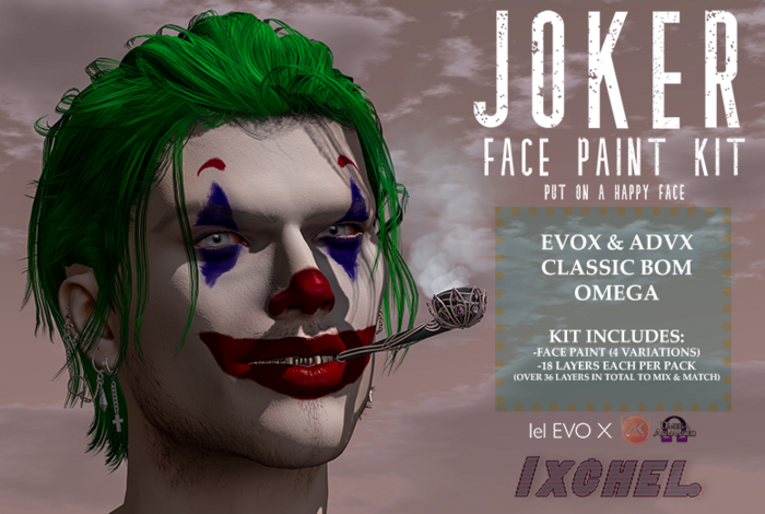 Second Life Marketplace - IXCHEL. - Joker Face Paint_Classic BOM/OMEGA