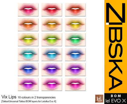 Second Life Marketplace - Zibska Evo X ~ Vix Lips in 18 colors in 2 ...
