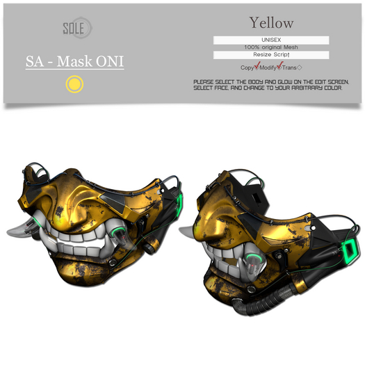 Second Life Marketplace - :::SOLE::: SA - Mask ONI (Yellow)