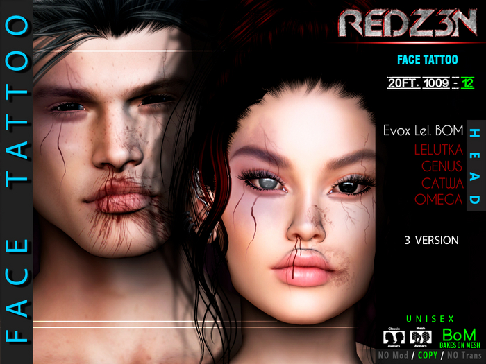 Second Life Marketplace - [ R3 ] Face Tattoo 20FT. 1009 - 12