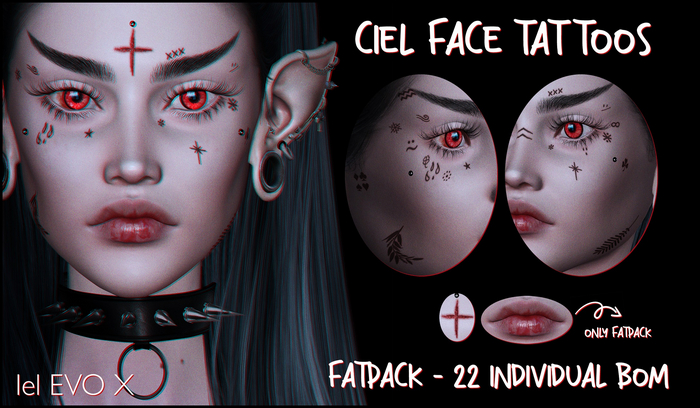 Second Life Marketplace - -bus- Ciel Face Tattoo FATPACK {LeL BoM}